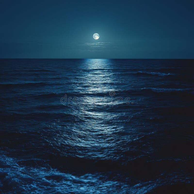 Night Ocean Background with Calm Waves and a Beautiful Moon Stock ...