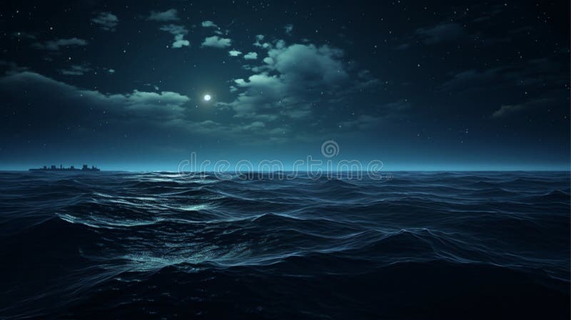 Night Ocean with a Boat on the Horizon Stock Illustration ...
