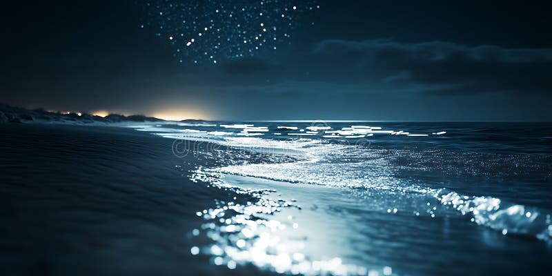 Night Ocean Waves Dark Sea Starry Sky Wallpaper Background Wallpaper Stock Illustration ...
