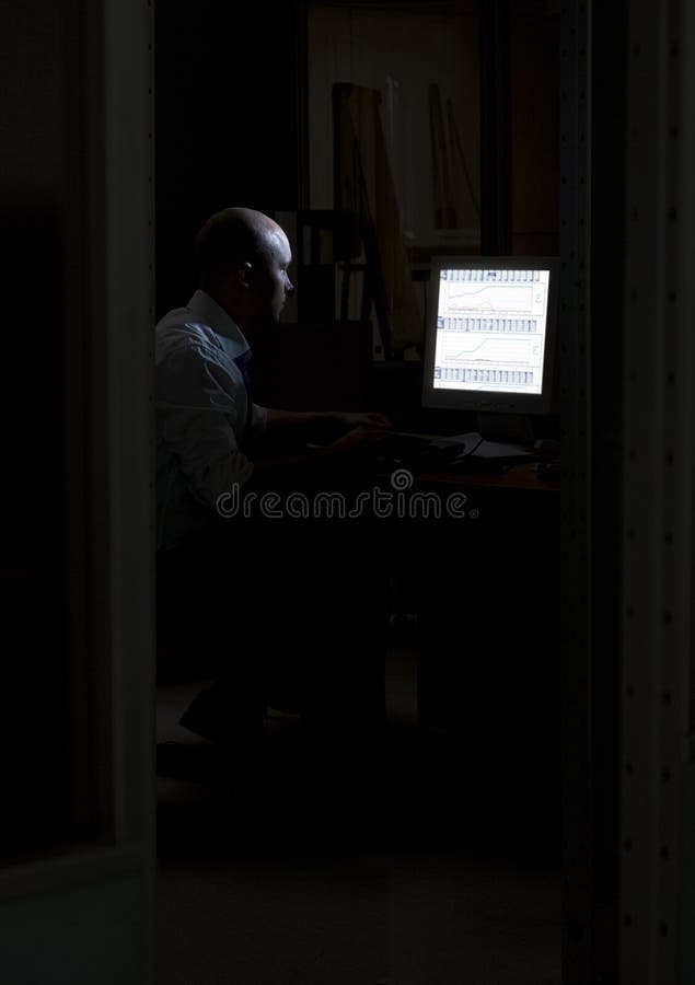 Late Night Office Worker Working Stock Image - Image of businessman ...