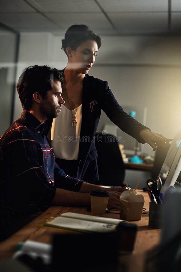 Night, Office and Business People with Discussion by Computer for it ...