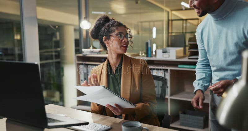 Night, Office and Business People with Teamwork, Document and Planning ...