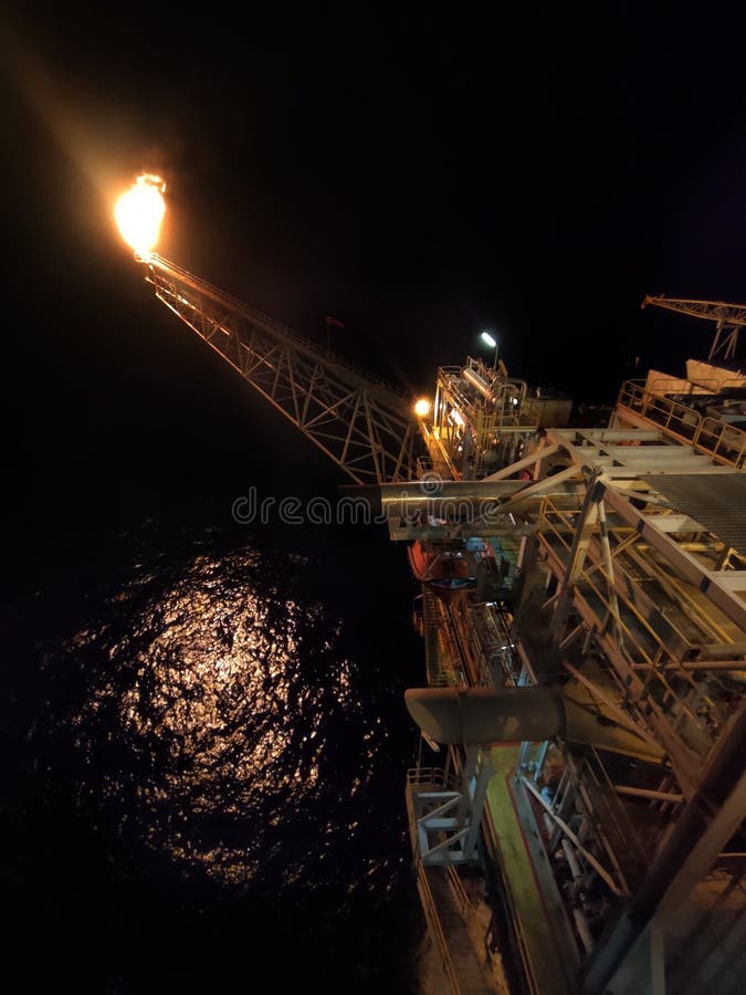 Night at Offshore Platform stock photo. Image of mast - 203284500
