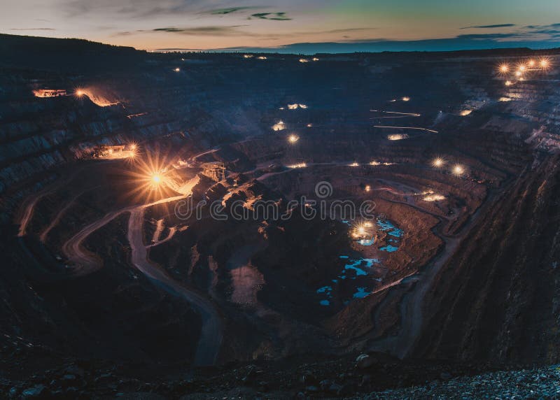Night Quarry Truck Coal Mining Excavator Top Stock Image - Image of ...