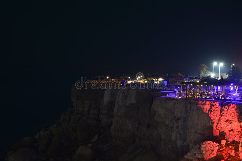 Night Oriental Restaurant on a Cliff of the Mountain Stock Photo ...