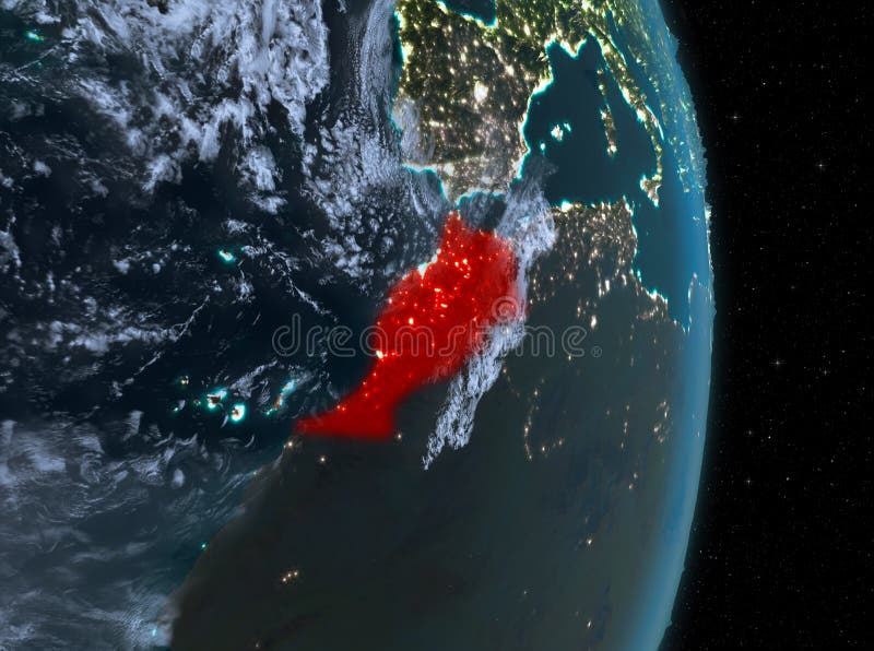 Night Over Morocco on Earth Stock Illustration - Illustration of dark ...