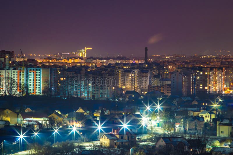 Night Panorama of the City in Winter Editorial Image - Image of night ...