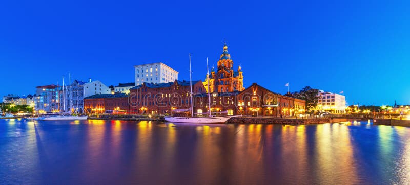 Night Panorama of Helsinki, Finland Stock Image - Image of gulf ...