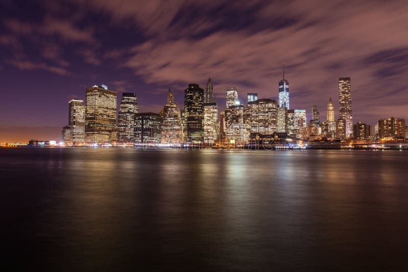 Night Panorama of Manhattan Stock Photo - Image of brooklyn, manhattan ...