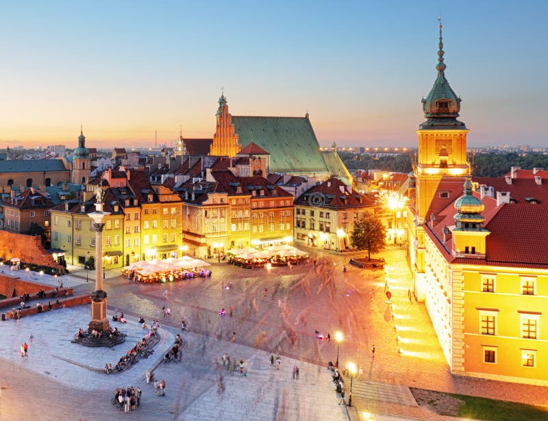 Night Panorama of Old Town in Warsaw, Poland Stock Photo - Image of ...