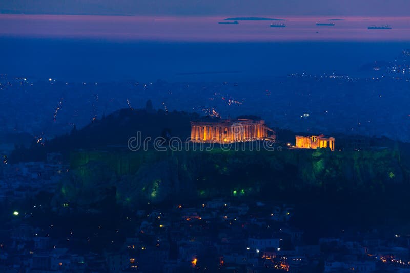 Night Panorama, Parthenon Temple, Athens in Greece Stock Photo - Image ...