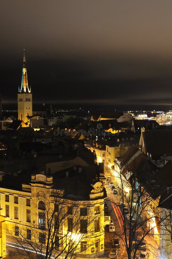 Night Panorama on Tallin Old City Stock Photo - Image of park, famous ...