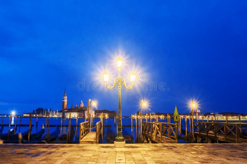 Night Panorama of Venice from the Waterfront Stock Image - Image of ...