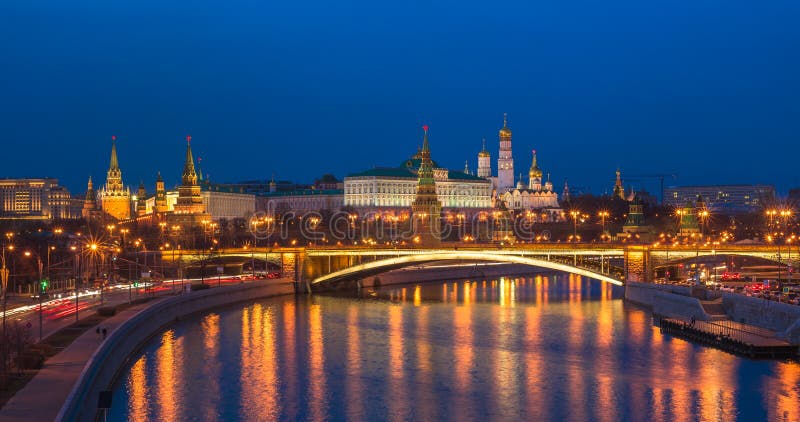 Night Panoramic View of Moscow Kremlin, Russia Stock Photo - Image of ...