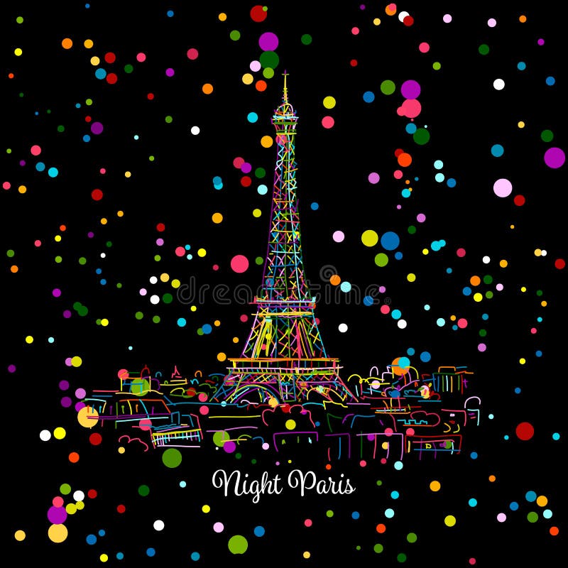 Night Paris,cityscape with Eifel Tower. Sketch for Your Design Stock ...