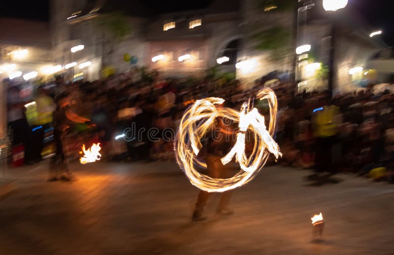 Night Party. Amazing Fire Show Performance Stock Photo - Image of ...