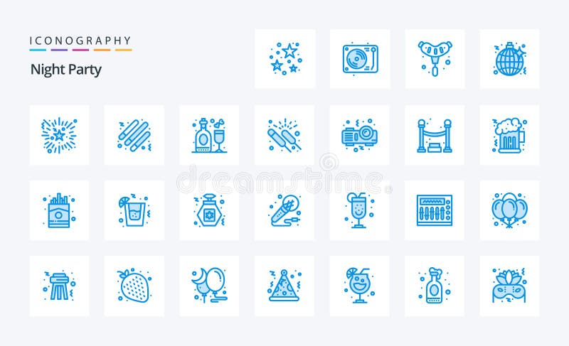 25 Night Party Blue Icon Pack Stock Vector - Illustration of night ...