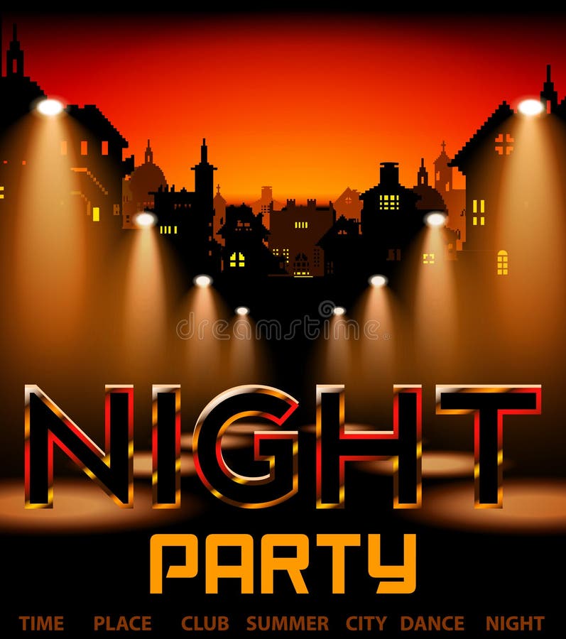 Night Party with City on Background with Spotlight Stock Illustration ...