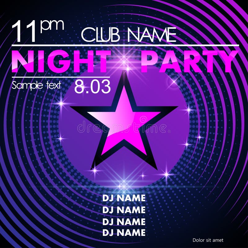 Night Party Design Template Stock Vector - Illustration of neon, dance ...
