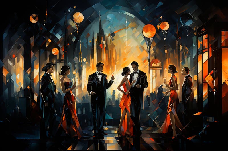 Night Party, Geometric Art Deco Style, Modern Art Stock Illustration ...