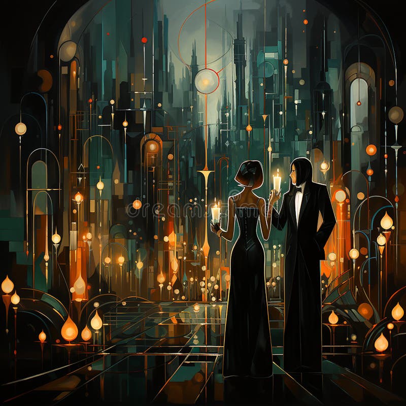 Night Party, Geometric Art Deco Style, Modern Art Stock Illustration ...