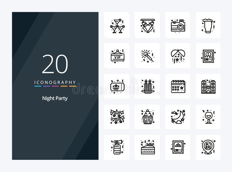 20 Night Party Outline Icon for Presentation Stock Vector ...