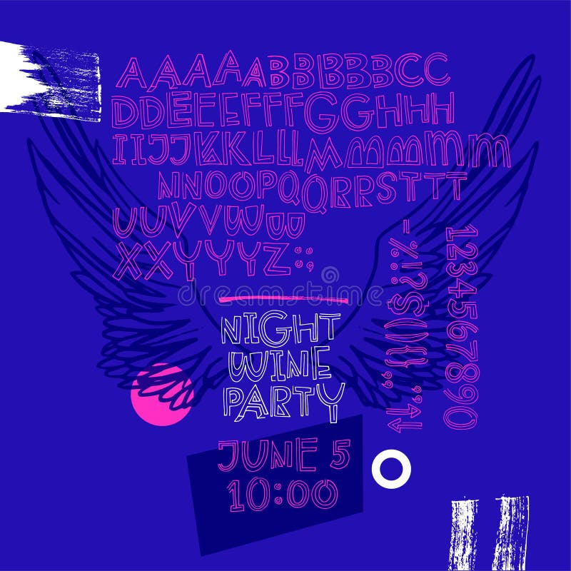 Night Party Poster. Expressive Geometric Naughty Script with ...