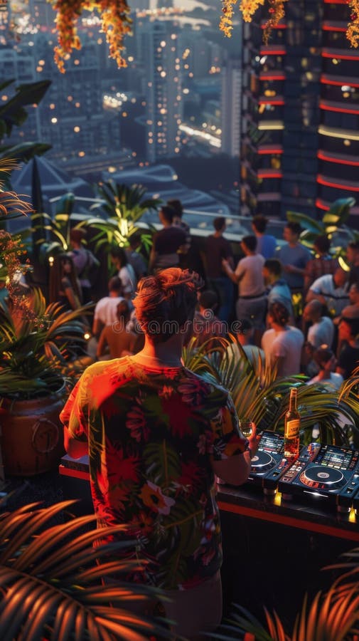 Night Party at the Rooftop of the Tallest Building in the City Stock ...