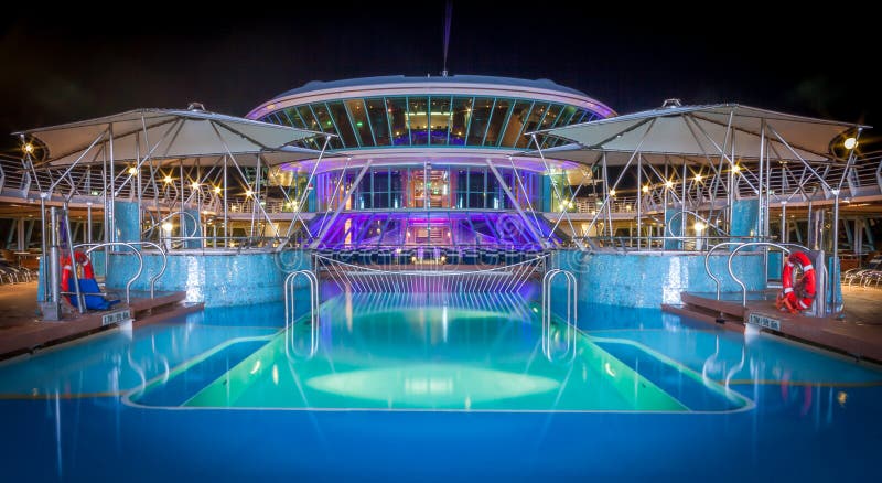 Night Photo of Cruise Ship Dock and Pool Stock Photo - Image of folding ...
