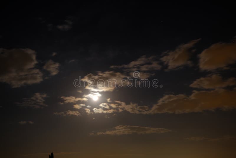 Night Photo and Full Moon on Sky and Clouds Stock Image - Image of hill ...