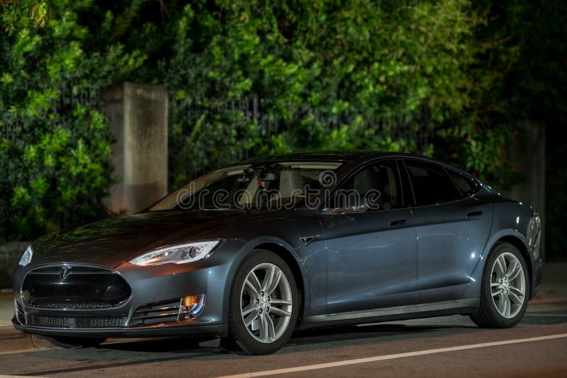 Night Photo with Light Painting Tesla Model S Editorial Image - Image ...