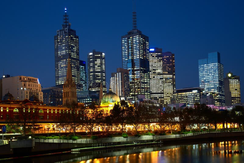 Melbourne City at Night stock image. Image of central - 14813673