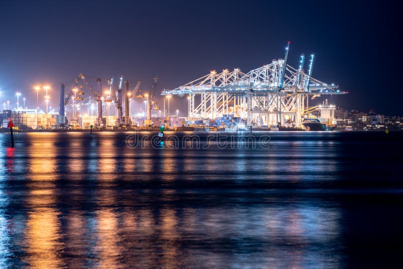 Night Photo Port of Miami Cranes Stock Photo - Image of midnight, miami ...