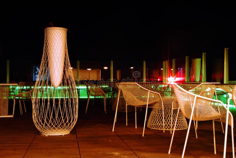 Night Photography of Details of a Terrace with Chairs and Tables Stock ...