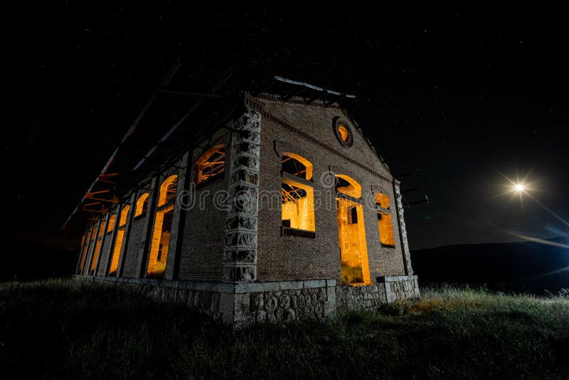 Night Photography of an Illuminated Warehouse Stock Photo - Image of ...