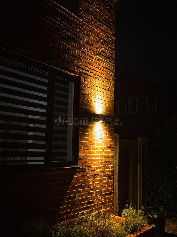 Night Photography of an Outside Light on House Stock Photo - Image of ...