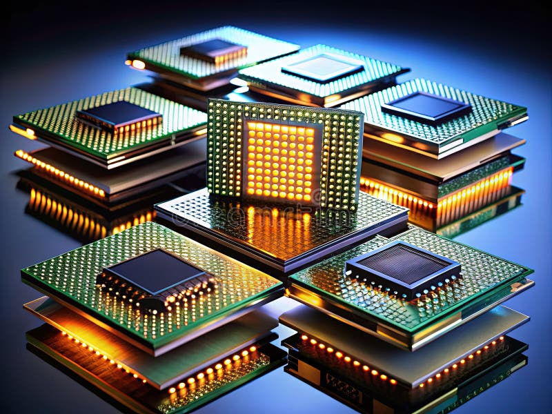 Night Photography Showcase of Embedded CPU Modules Integrated Circuits ...