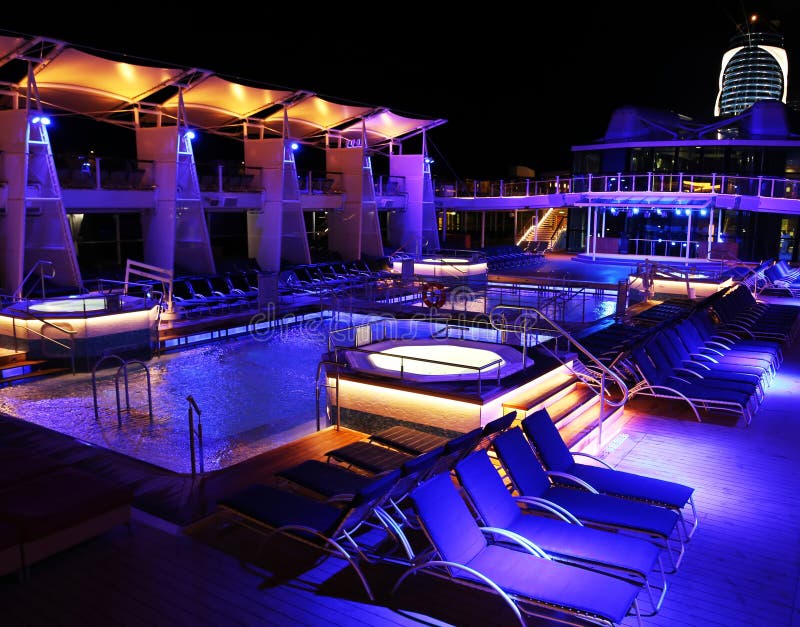 Night Pool on a Cruise Ship Stock Image - Image of leisure, tourism ...