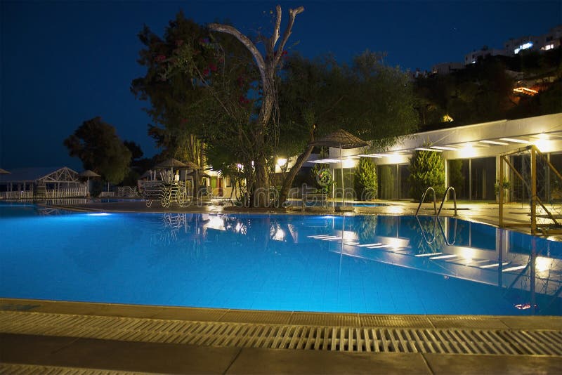 The night pool stock image. Image of illuminated, trees - 48848581
