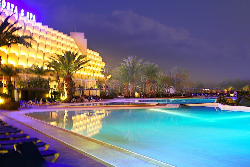 Night Pool in the Luxury SPA Hotel Stock Photo - Image of massage ...