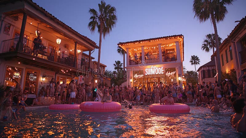 Night Pool Party, Luxury Homes, Festive Crowd Stock Photo - Image of ...