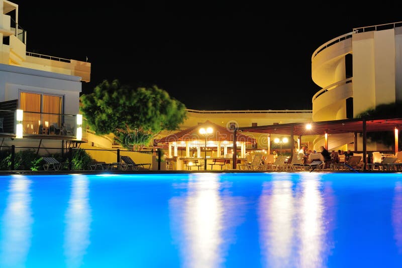 Night pool side of hotel stock image. Image of hotel - 31815703