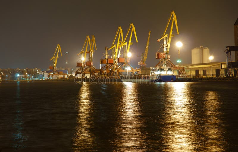 Night, Port, Loading, Cranes, Cargo Terminal Stock Image - Image of ...