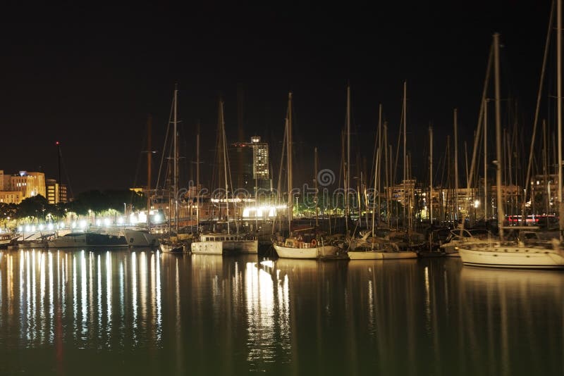 Night port and yachts stock image. Image of skyline, colorful - 68986079