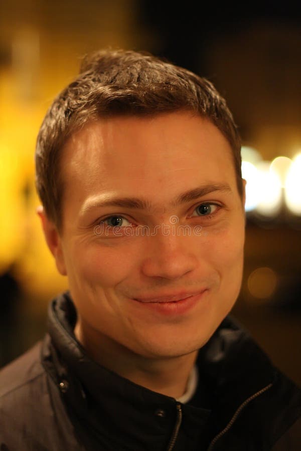Night Portrait of a Smiling Man Stock Photo - Image of outdoors, smile ...