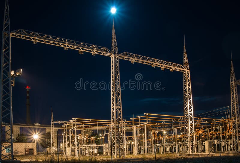 Night Power Station stock photo. Image of coal, power - 62037858