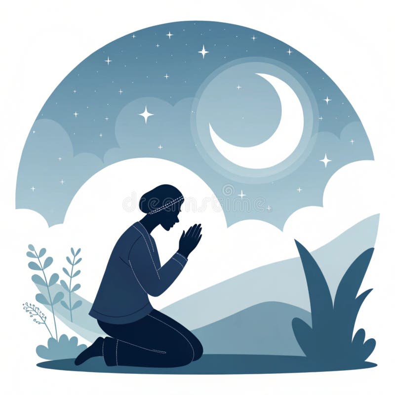 Serene Night Prayer Icon stock illustration. Illustration of worship ...