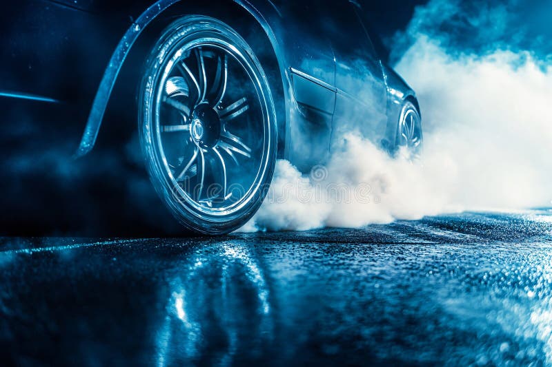 Night Race Car Burning Rubber Smoke Drifting High Quality Image Stock ...