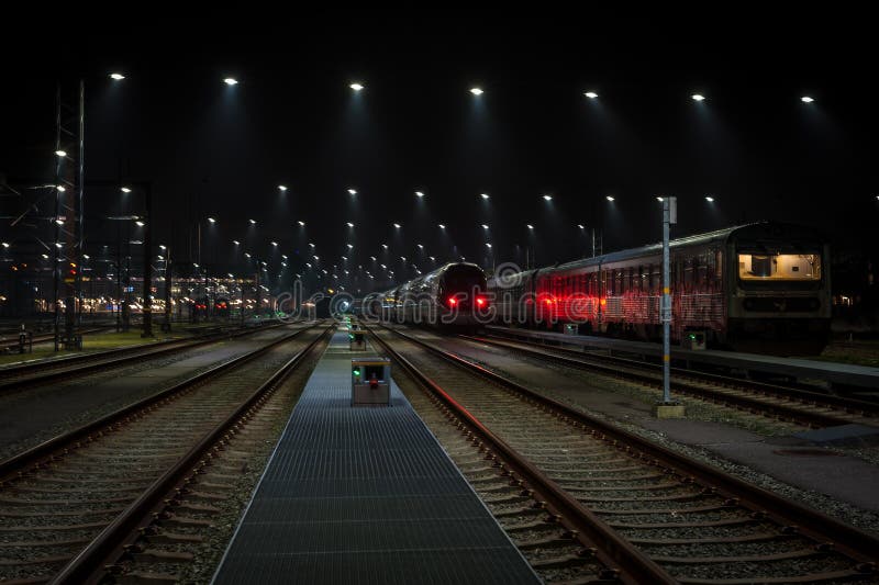 Night railway stock image. Image of travel, outdoor - 102102473