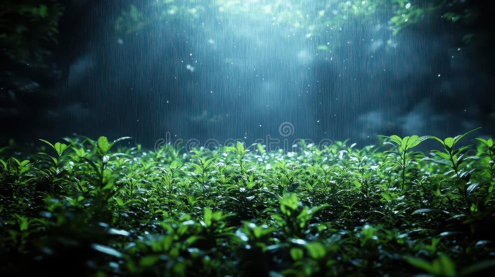 Night Rain on Lush Greenery Stock Photo - Image of rain, growth: 389701724